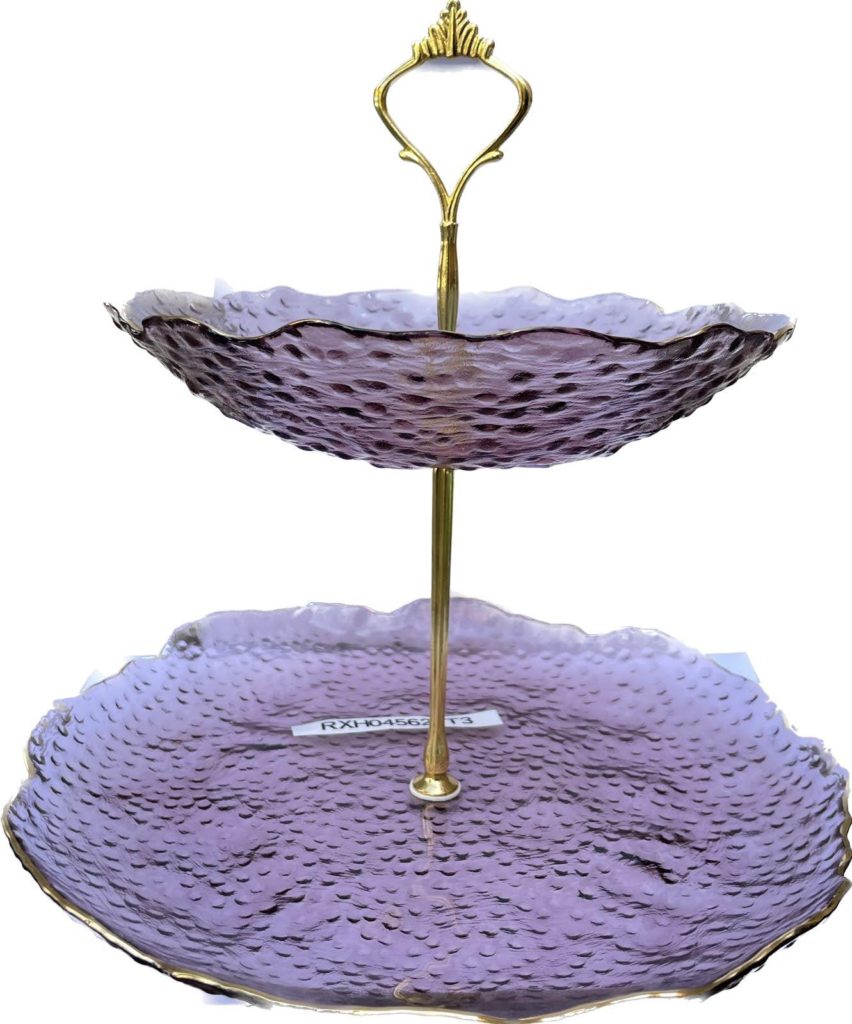 GLASS CAKE STAND 2 NIVELES PURPLE “AMELIE” – DIVANO, SRL